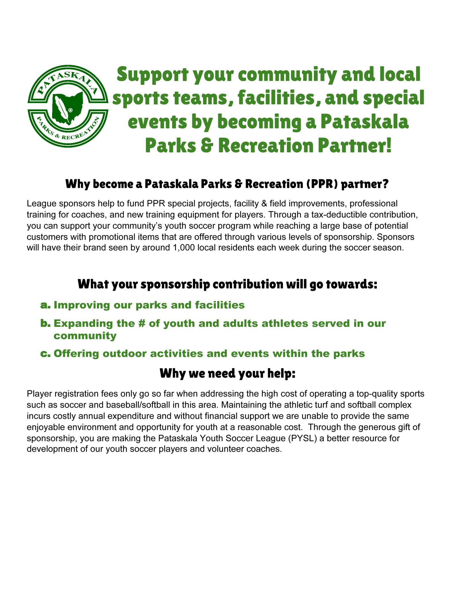 Sponsors Pataskala Parks & Recreation